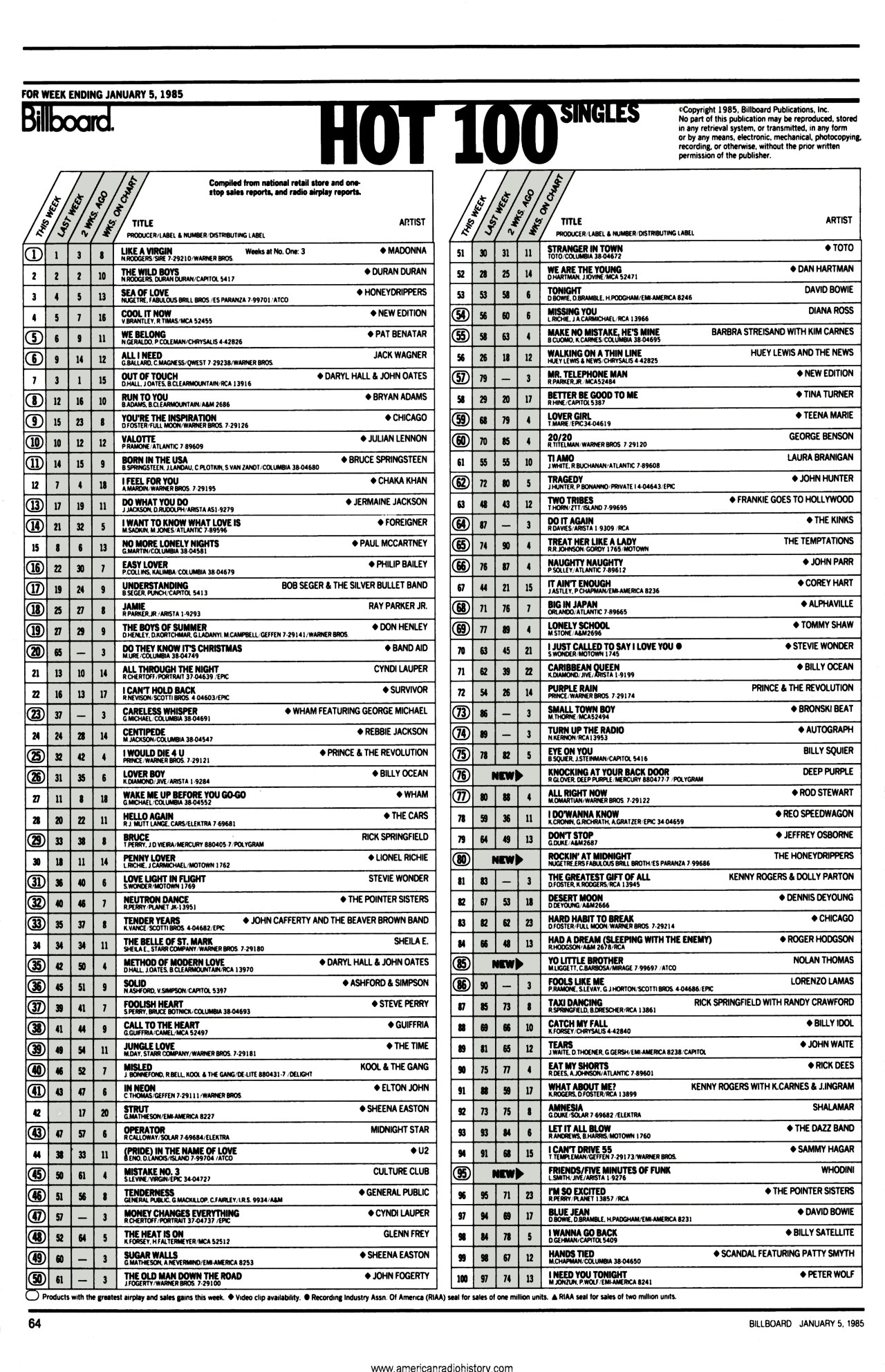 1985-01-05 AT40 – American Top 40 Charts